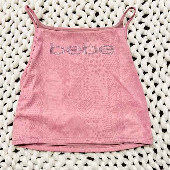 bebe | Tops | Baby Pink Bebe Rhinestone Logo Animal Print Cropped Tank ...